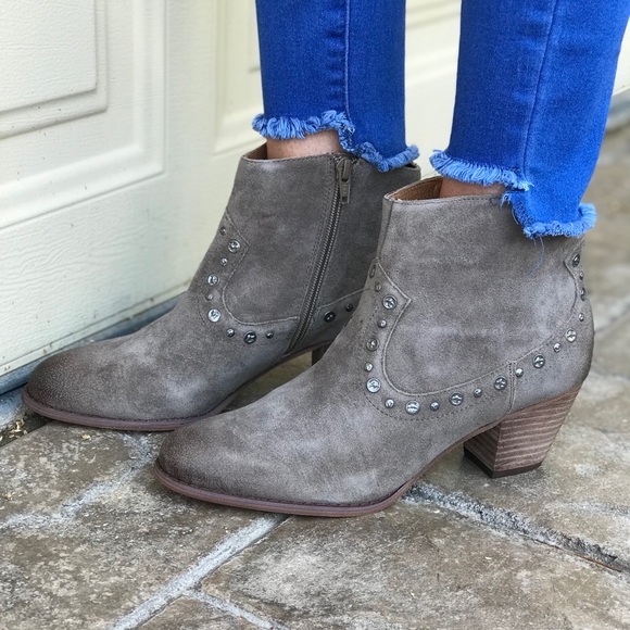Anthropologie | Shoes | Taupe Metal Studs Distressed Heeled Ankle ...